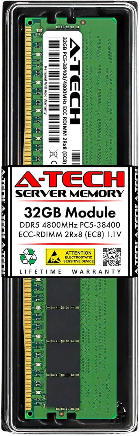 A-Tech 32GB DDR5 4800MHz PC5-38400 ECC RDIMM 2Rx8 (EC8 10x4) Dual Rank ...