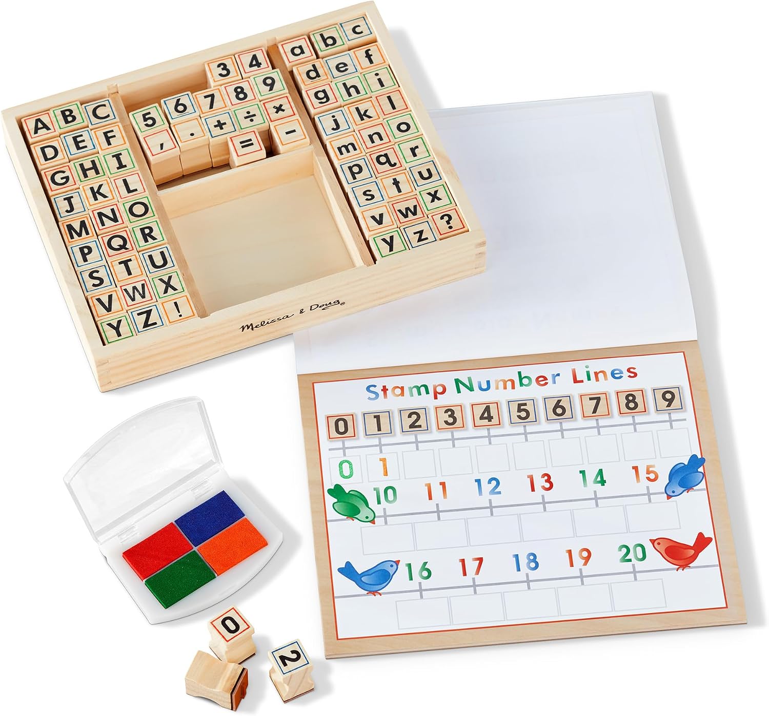 Amazon.com: Melissa & Doug Deluxe Letters and Numbers Wooden Stamp Set ...