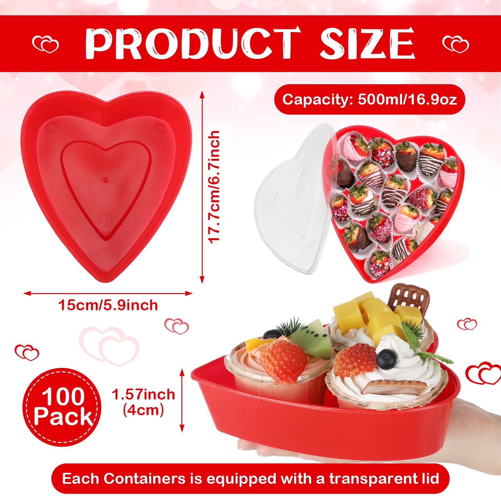 Snapklik.com : Hushee 100 Pcs Valentines Day Heart Containers Plastic ...