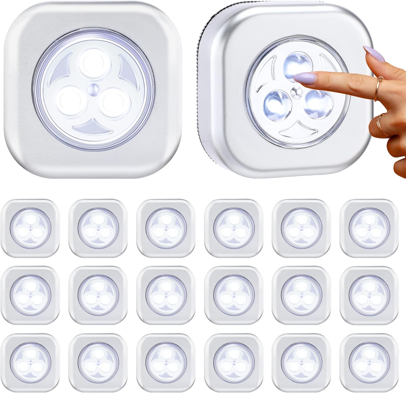 Hoolerry 20 Pcs Push Lights Battery Operated Tap Light Touch Wireless ...