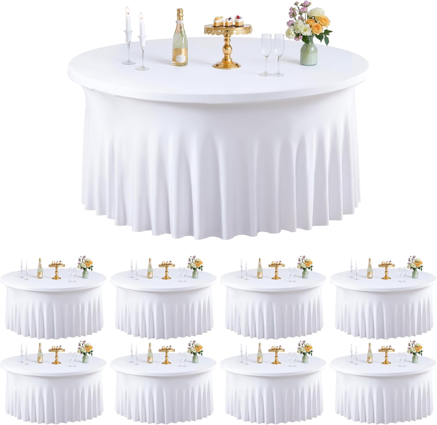 Amazon.com: 8 Packs White Round Tablecloth, Spandex Table Cloth for 60 ...