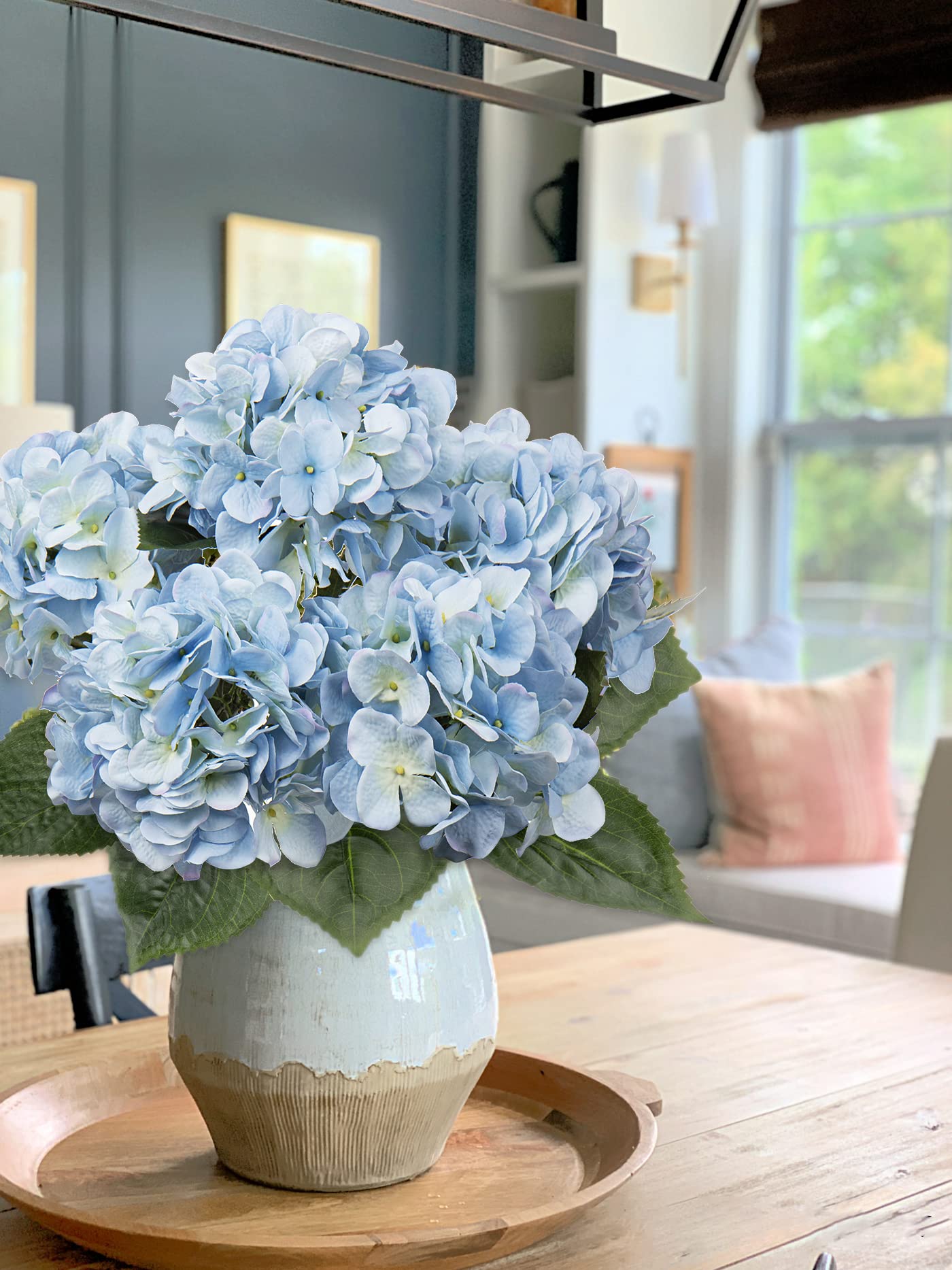 Hydrangea Flower Arrangement Tall Vase Blue Hydrangea (White Bowl)