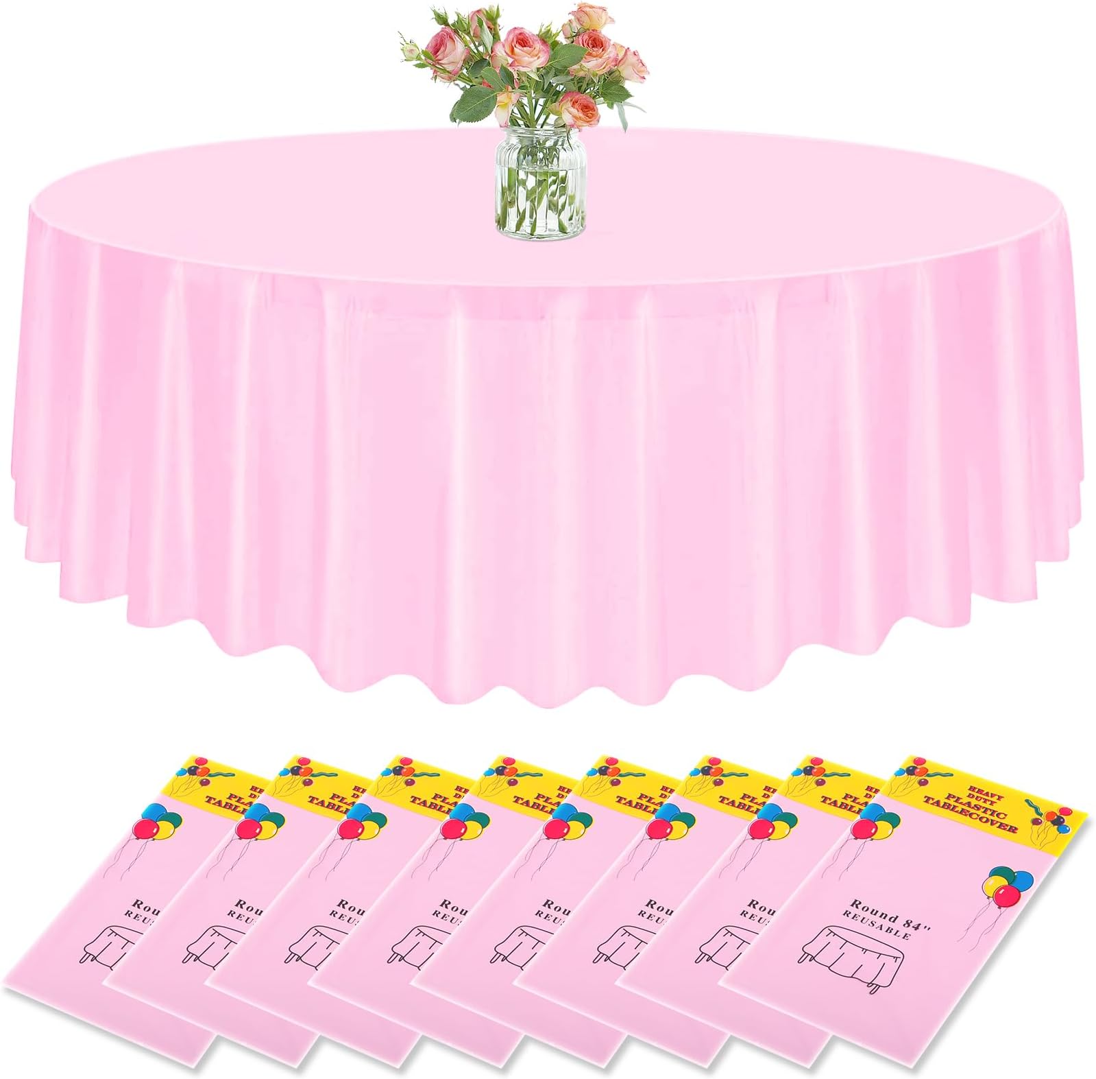 Rainmae 10 Pack Round Plastic Tablecloths Circle Table Covers 84 inch ...