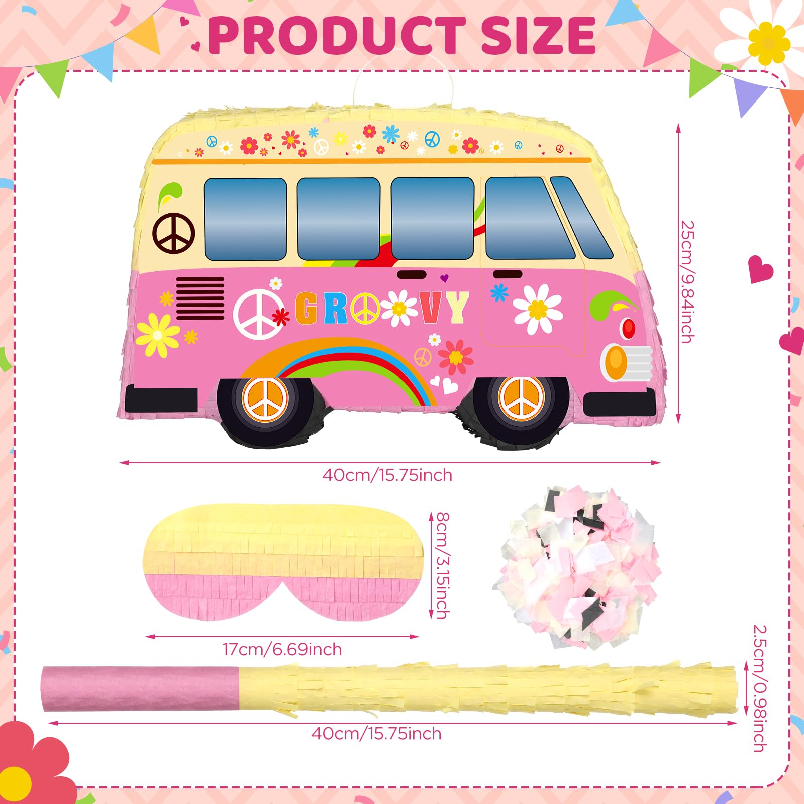 Groovy Bus Pinatas for Birthday Party Girls Boys Hippie Bus Pinata with ...