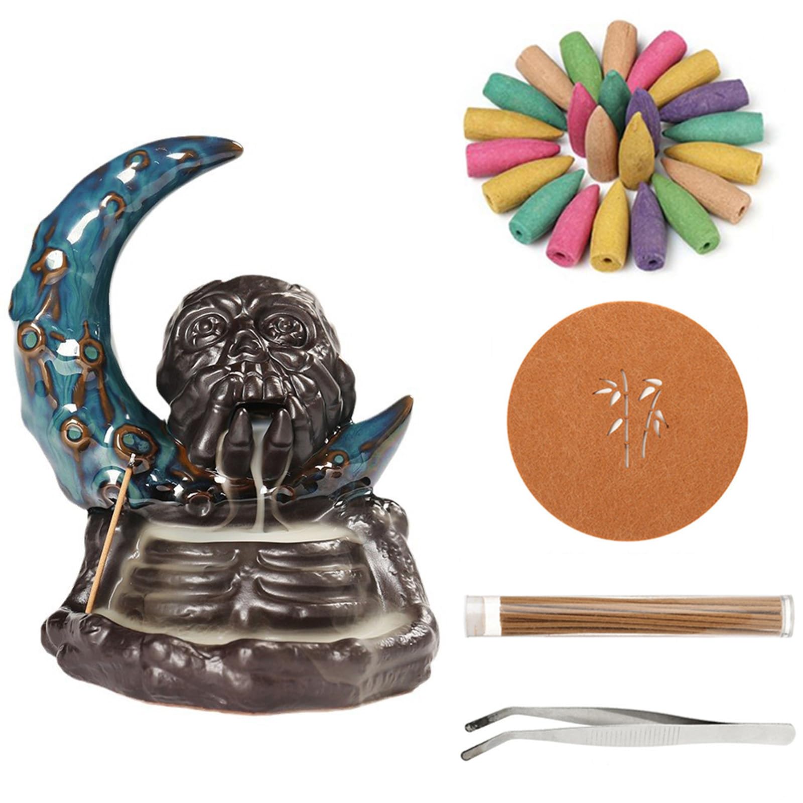 Amazon.com: Comeon Backflow Incense Holder Burner Spooky Moon and Skull ...