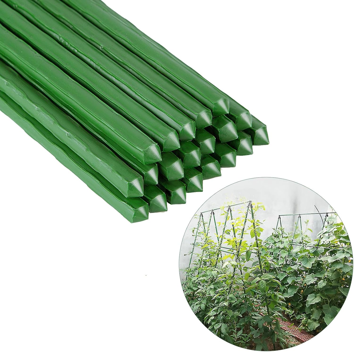 NONMON 20 Pcs Garden Stakes 60cm, Green Plant Stakes Sturdy Plastic ...