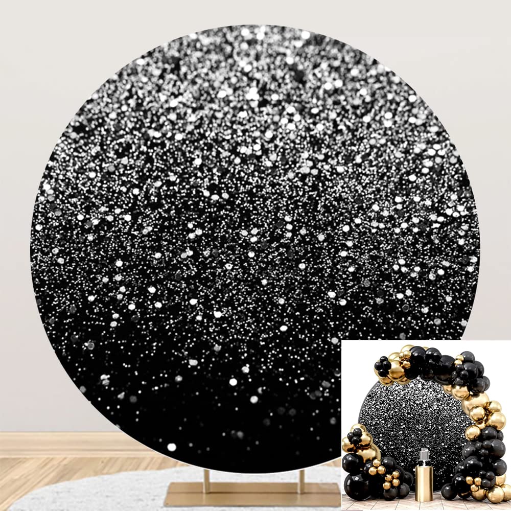 Amazon.com : OERJU 7.2x7.2ft Round Backdrop Cover Black and Silver ...