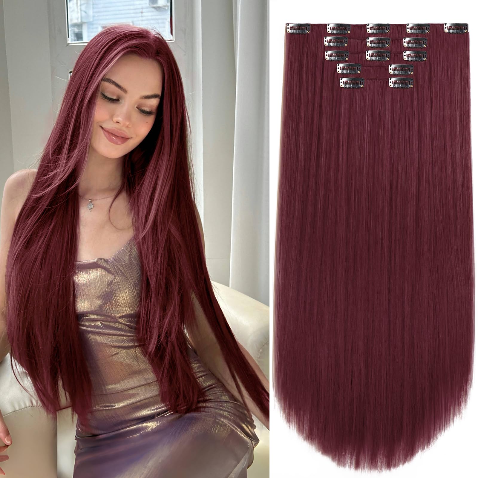 Amazon.com : StrRid Burgundy Clip in Extensions 26 Inch Long Invisible ...