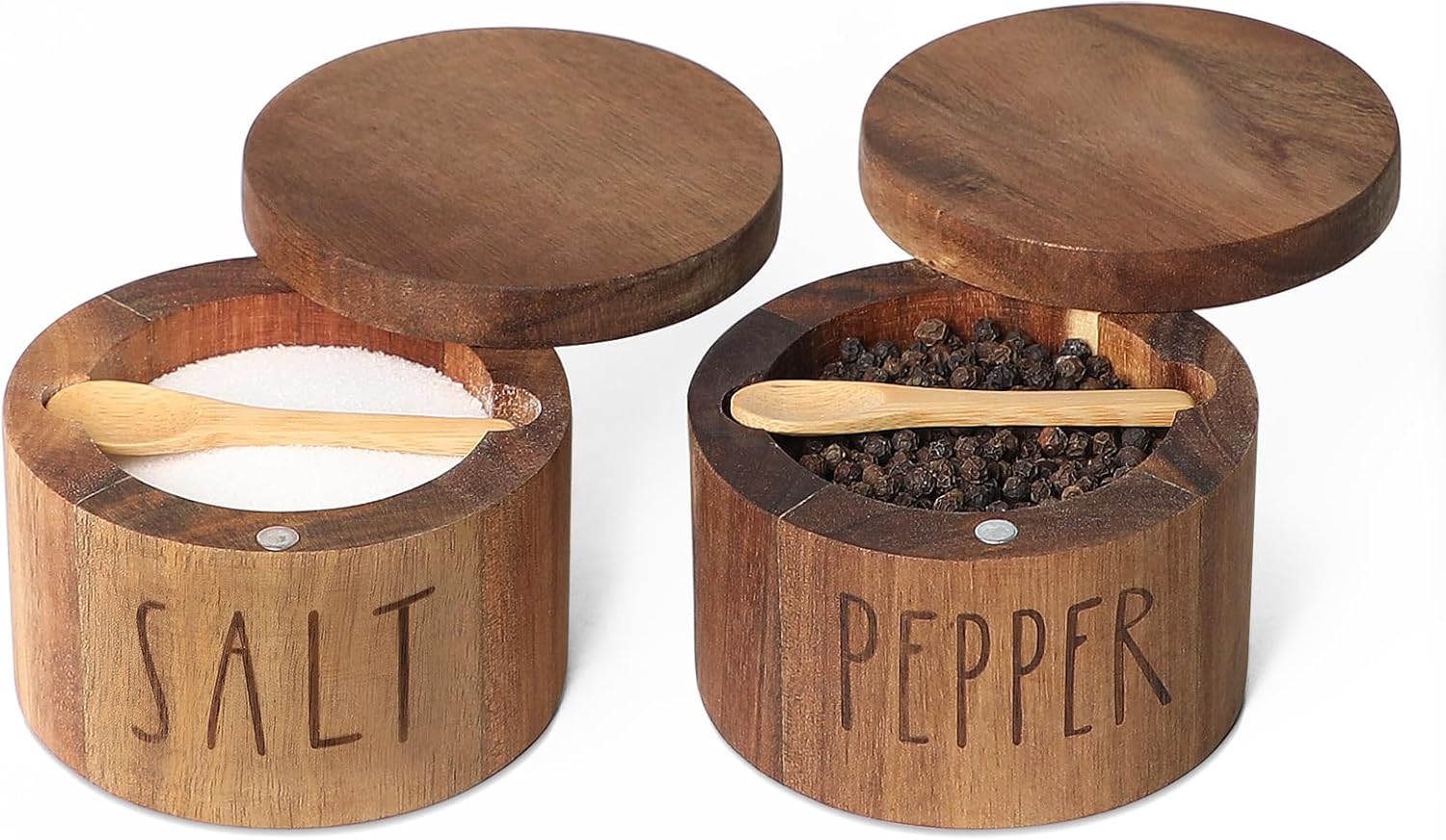 Amazon.com: Acacia Wood Spice Box with Swivel Lid and Built-in Spoon ...