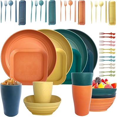 Amazon.com | 24pc Wheat Straw Dinnerware Sets for 4 Lightweight ...