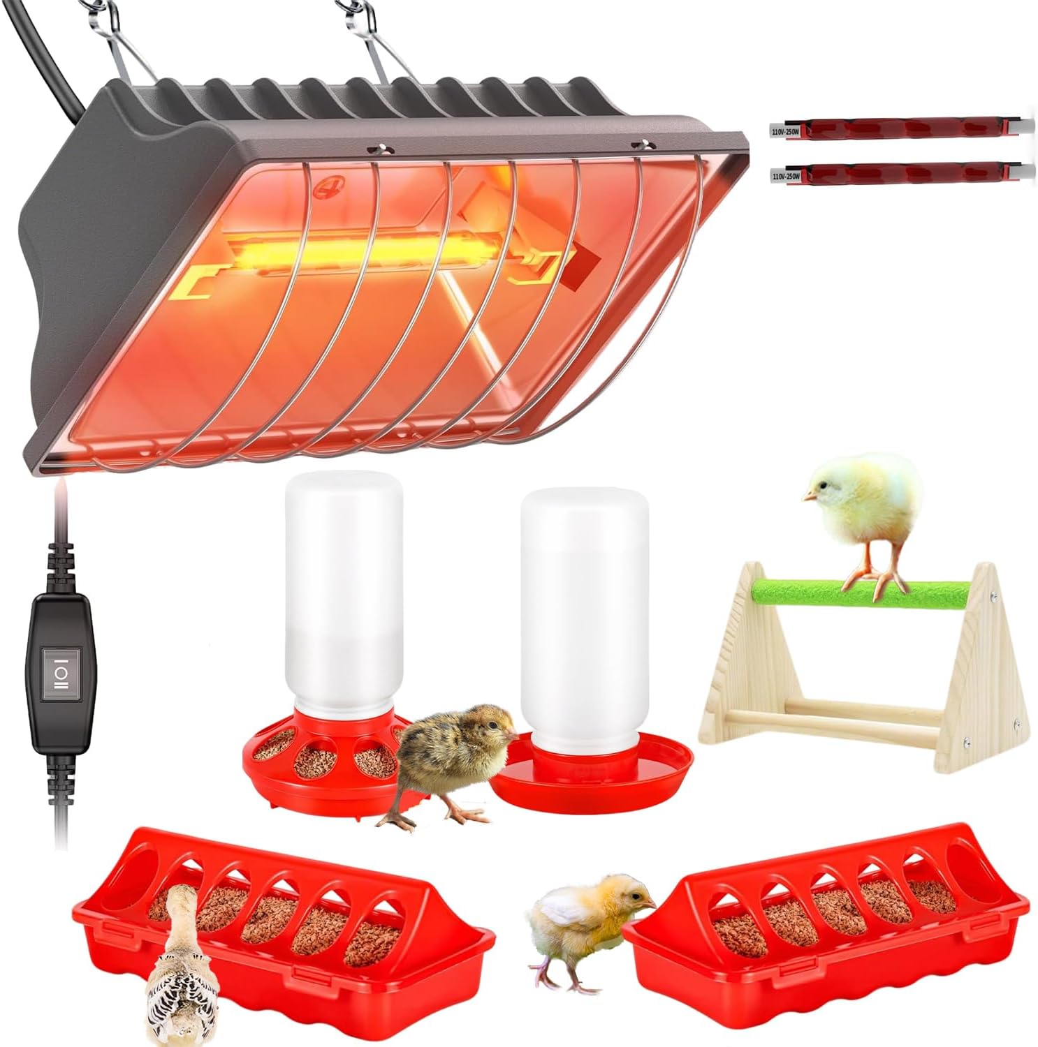 Amazon.com: 250W Heat Lamp for Chicks, 5 Pcs Chick Starter Kit with ...