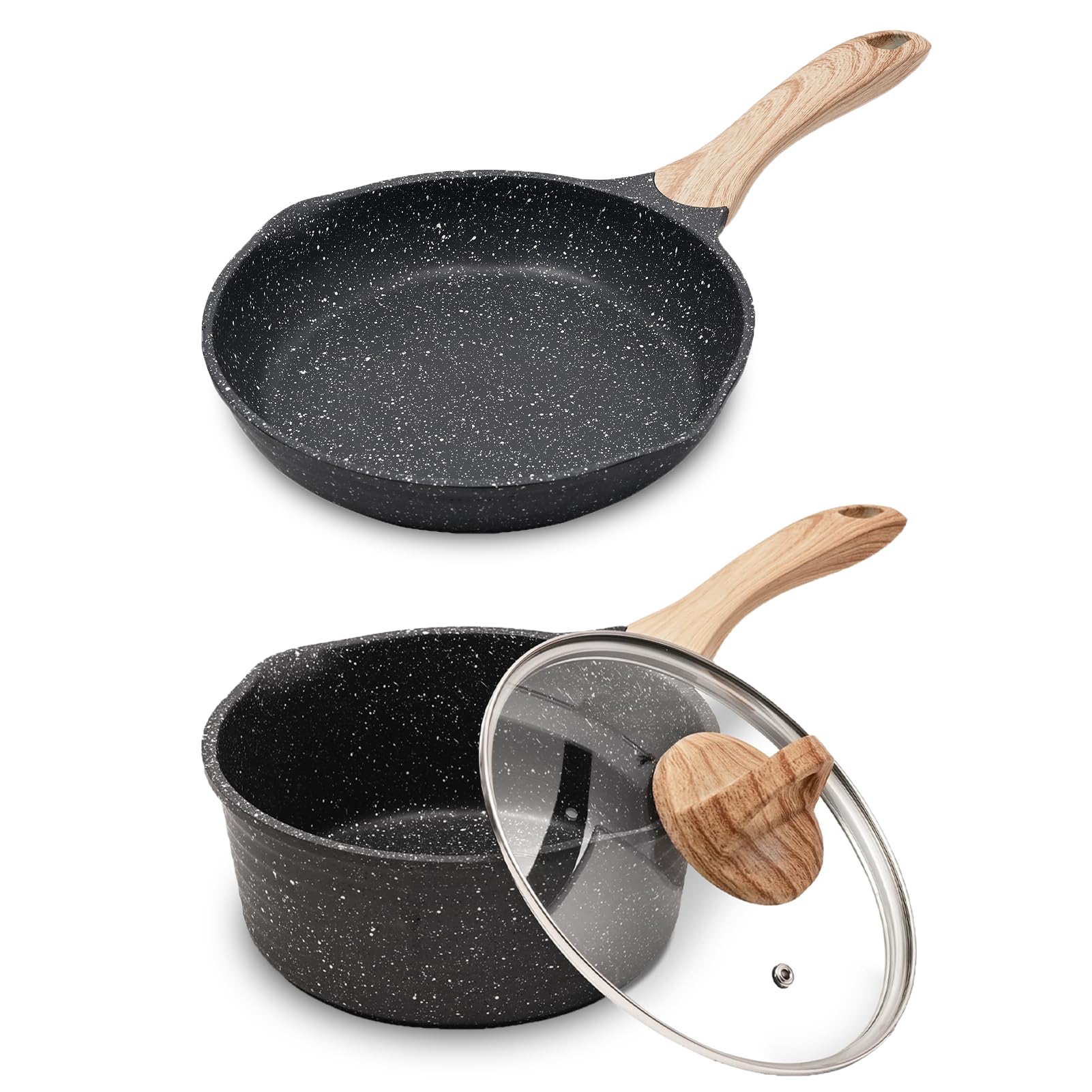 Amazon.com: JEETEE 8 inch Nonstick Frying Pan Bundle 1.5 Quart Sauce ...