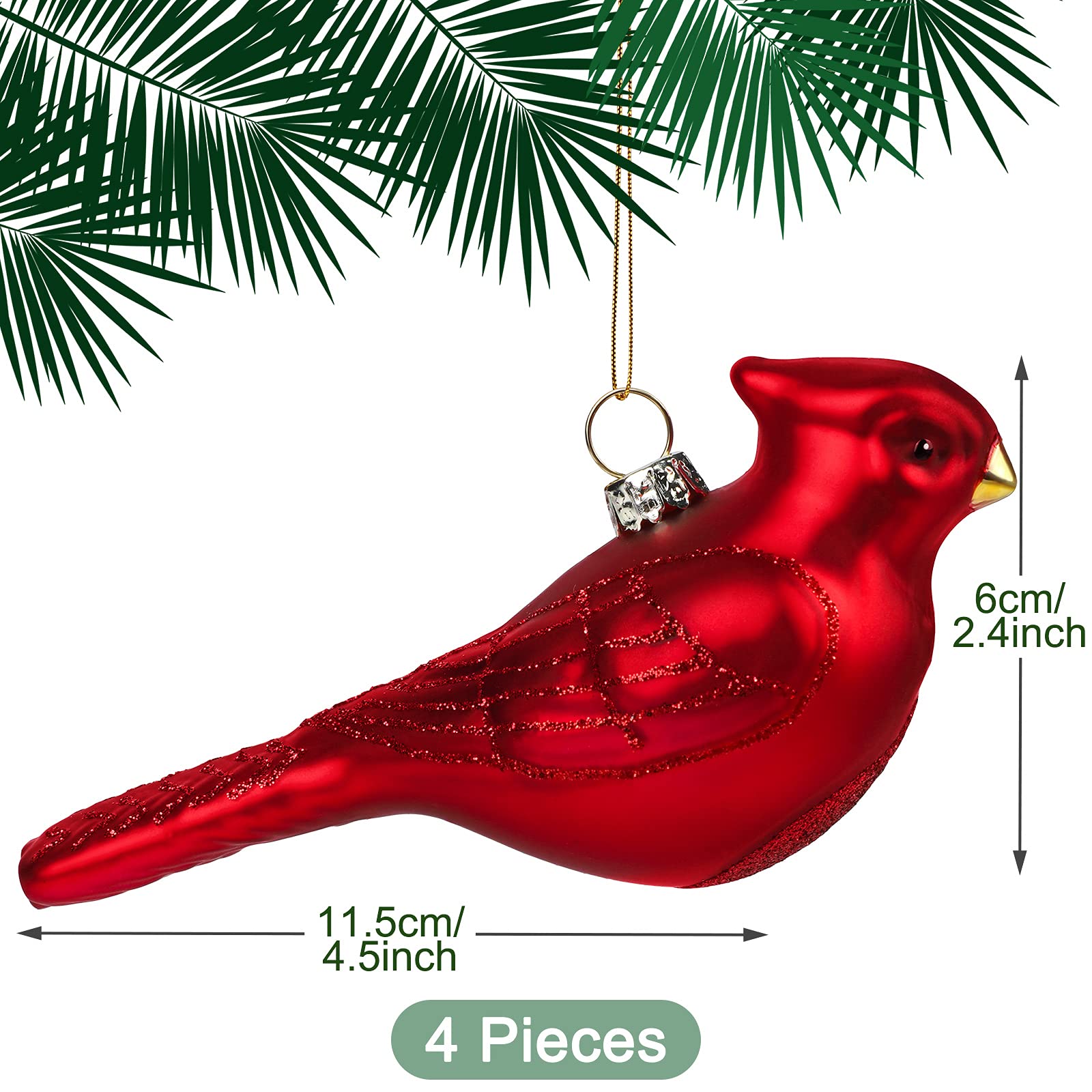 Snapklik.com : Elcoho Christmas 4 Pack Red Bird Glass Blown Ornaments ...