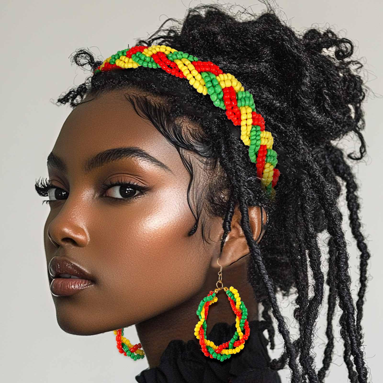 Amazon.com : Wosois African Elastic Bead Headband Earrings Set ...
