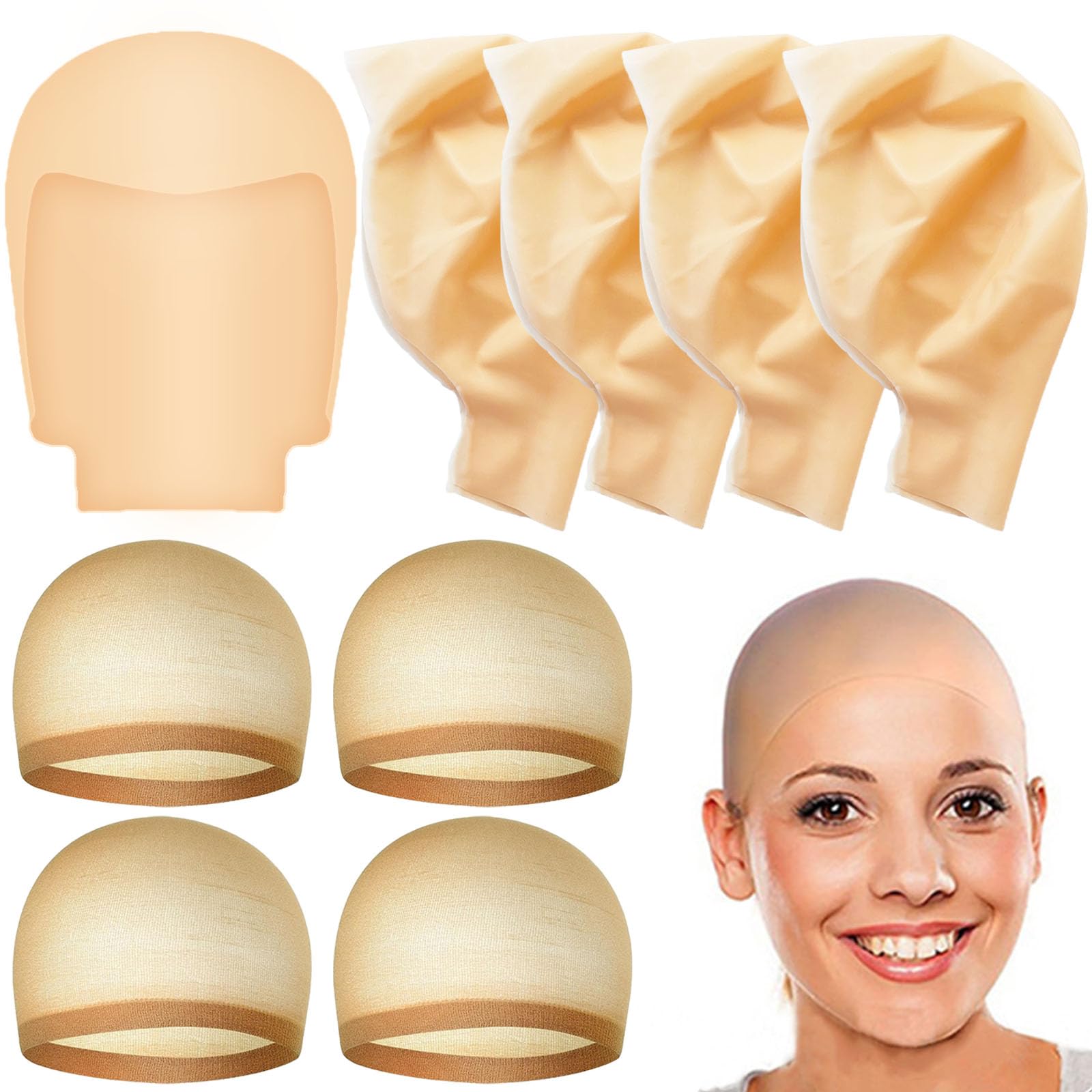 Amazon.com: 8 Pieces Bald Cap Halloween,Makeup Latex Bald Head Wig Caps ...