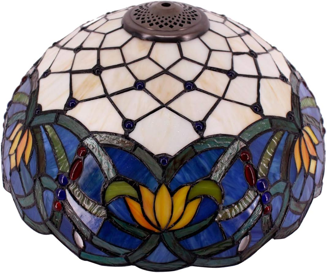 WERFACTORY Tiffany Lamp Shade Replacement 12X6 Inch Sea Blue Stained ...