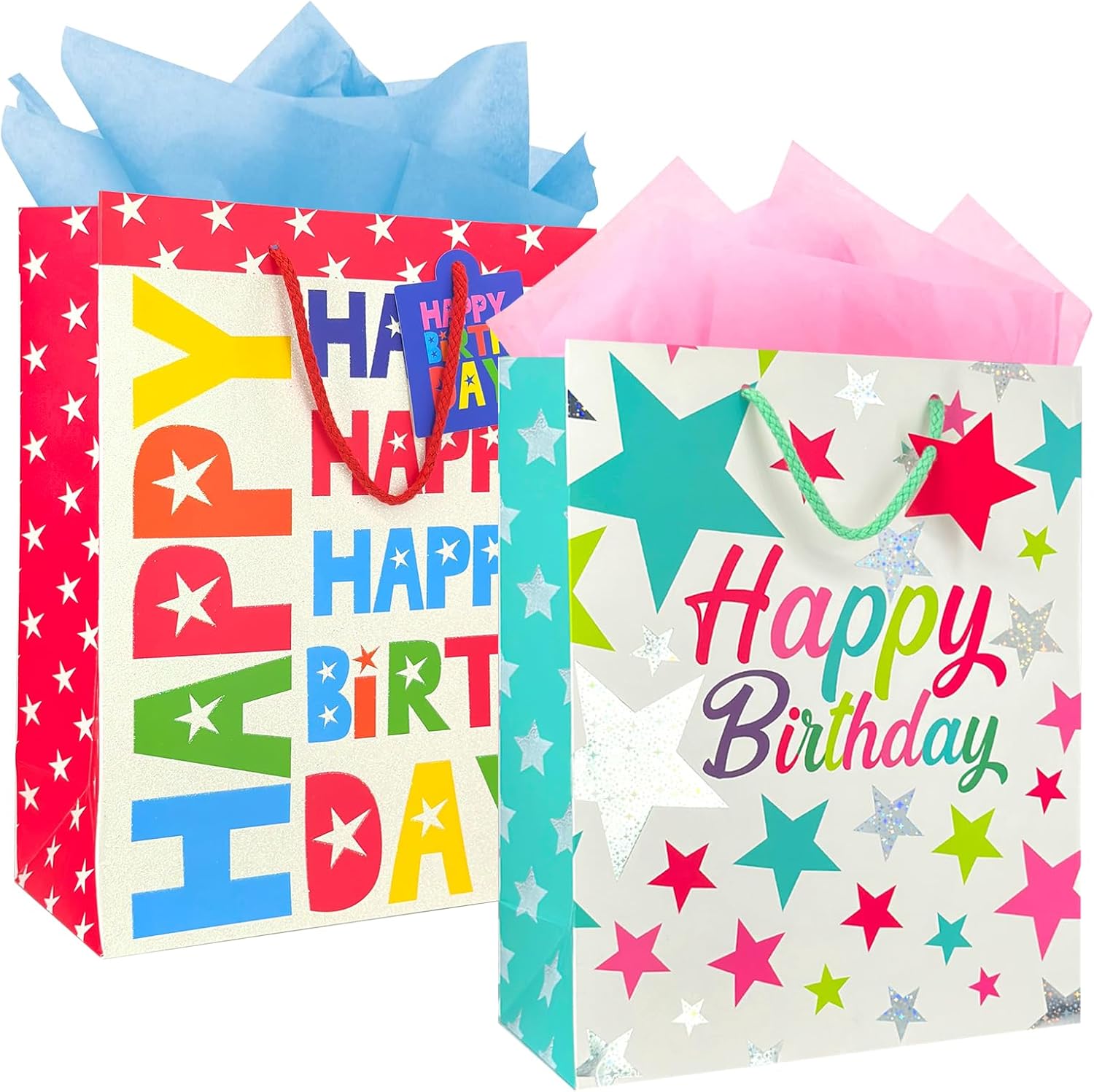 Amazon.com: WUVAXUA Birthday Gift Bags 2Pack,Large Happy Birthday Bags ...