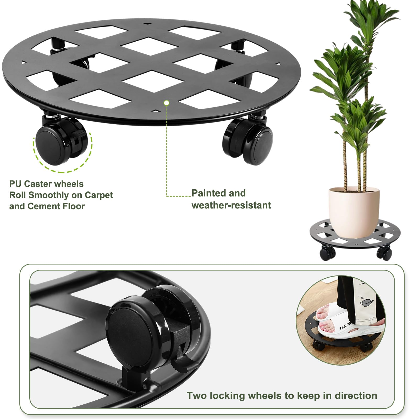 Snapklik.com : 2 Packs Large Metal Plant Caddy 12" Heavy-Duty Wrought ...