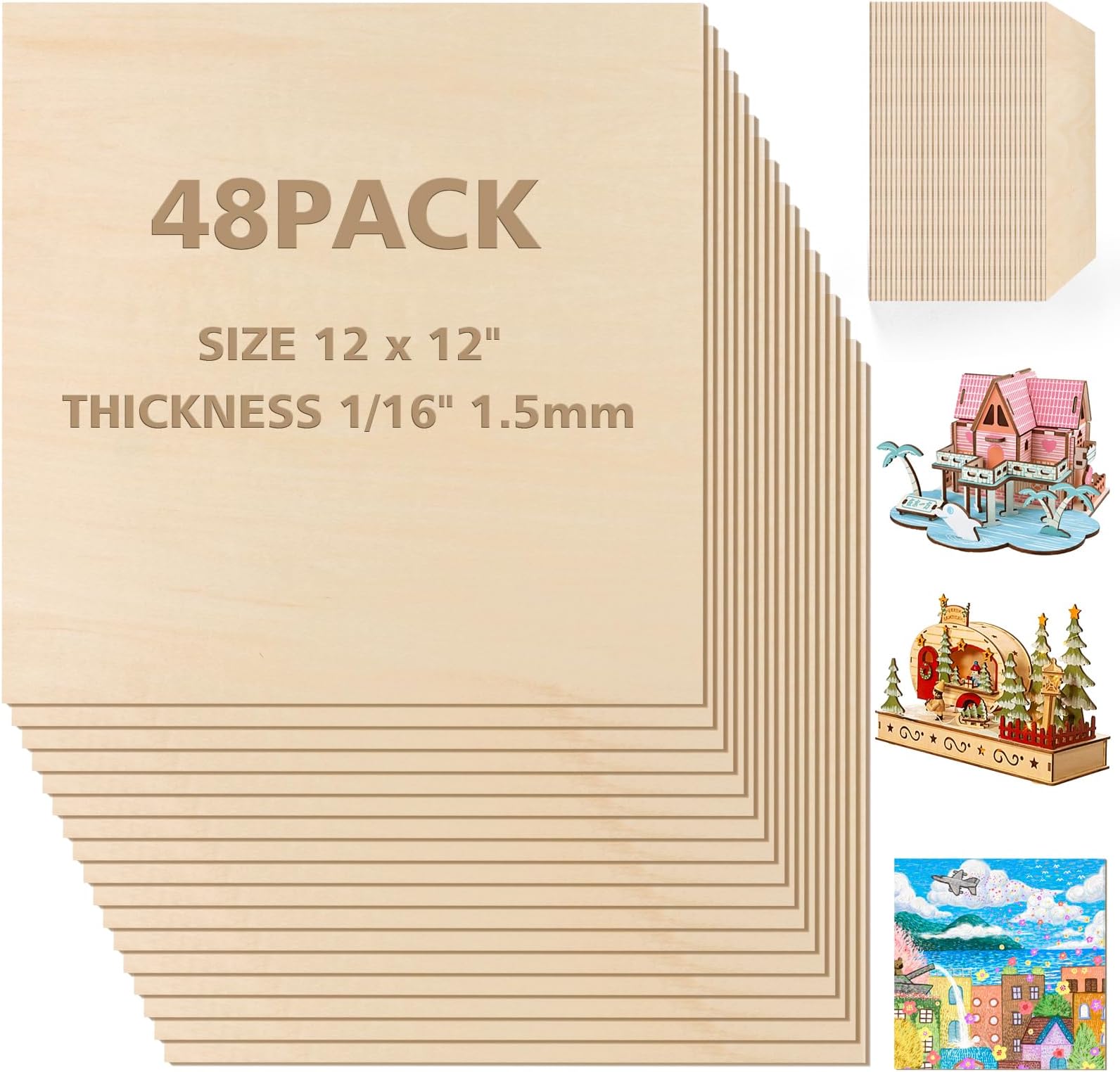 Amazon.com: Adrattnay Basswood Sheets 1/16 x 12 x 12 inch - 1.5mm ...