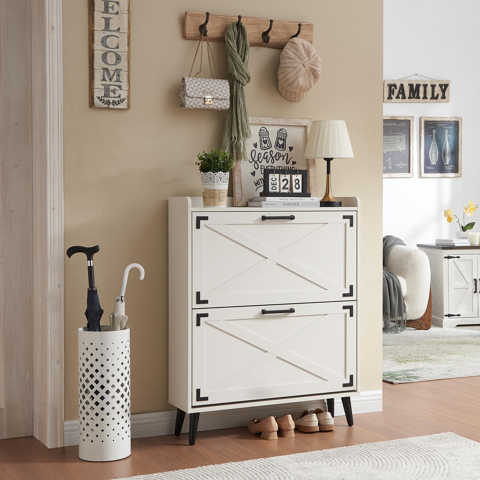 Amazon.com: Halitaa Shoe Cabinet with 2 Flip Drawers, Farmhouse Shoe ...