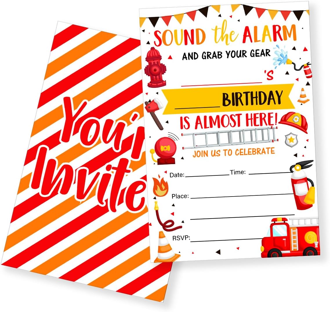 Amazon.com : Firefighter Birthday Party Invitations with Envelopes Set ...