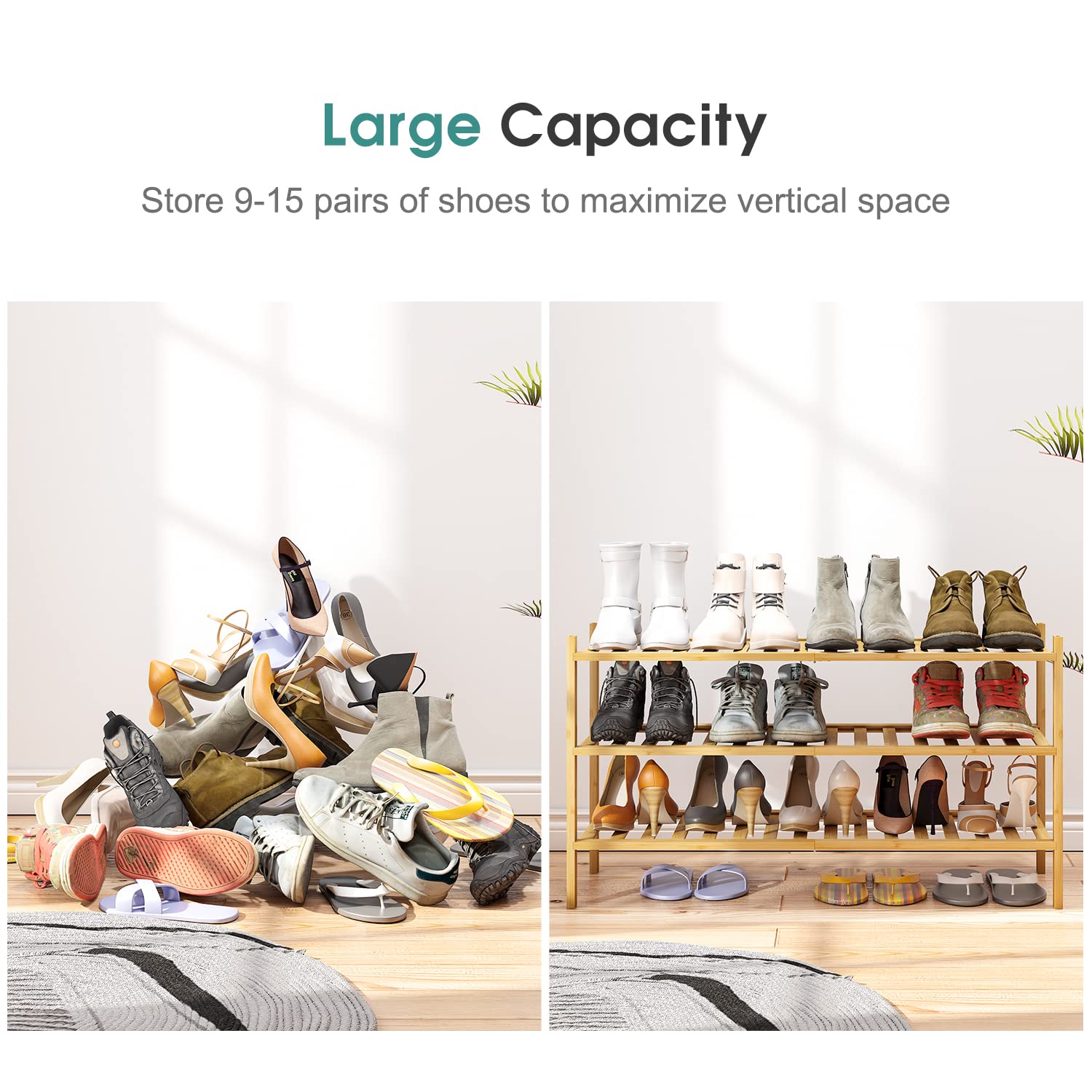 Snapklik.com : Viewcare 3-Tier Long Shoe Rack, Bamboo Wood Shoe Rack ...