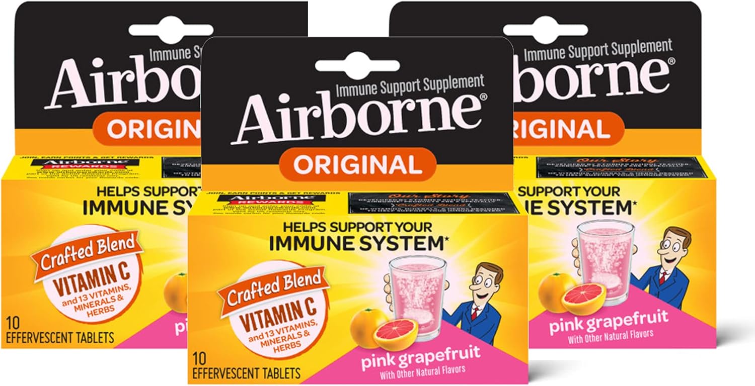 Buy Airborne Pink Grapefruit Effervescent Tablets, 10 count - 1000mg of ...