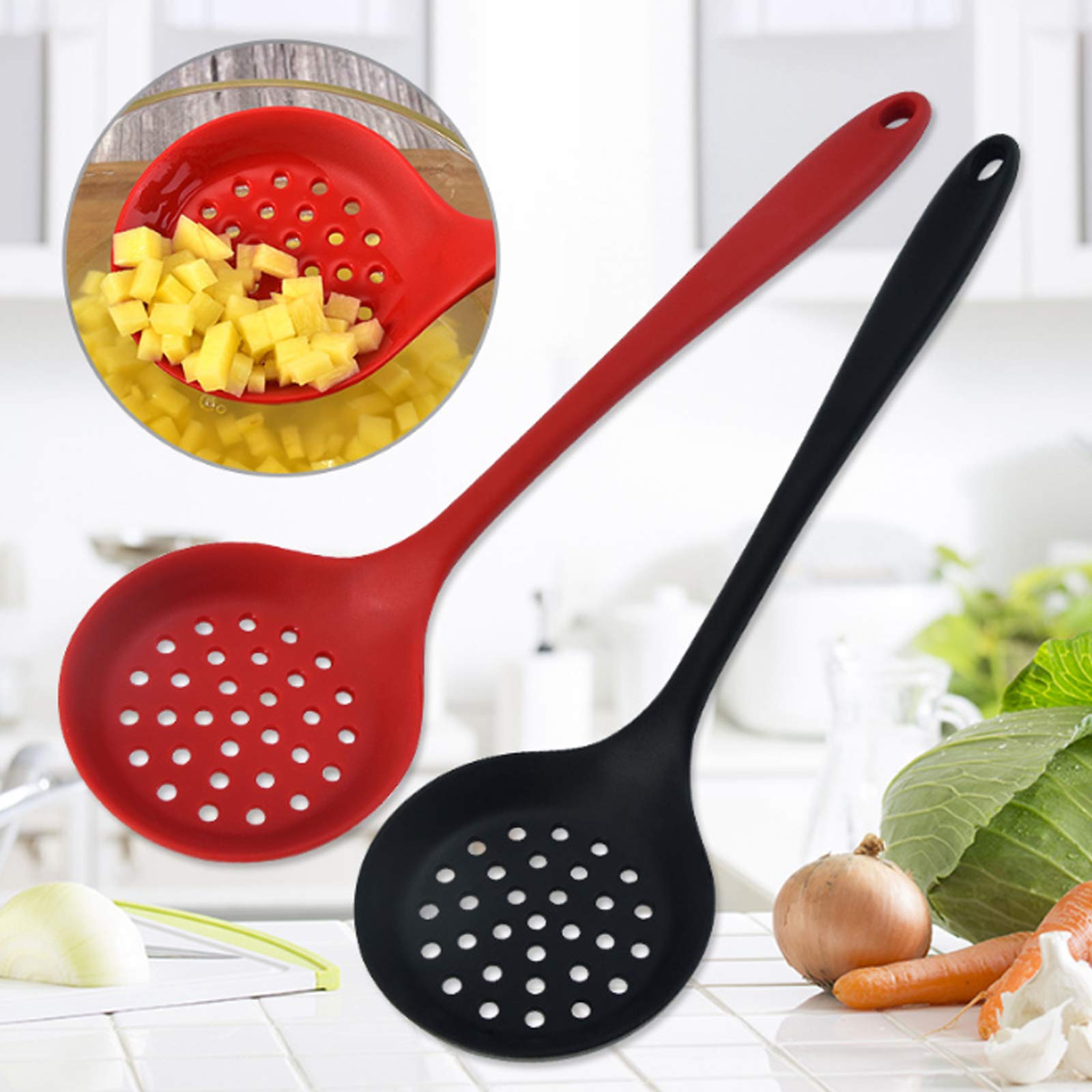 Wooden Slotted Spoon Skimmer Slotted Spoon Set Of 4 - Kitchen Spaghetti ...