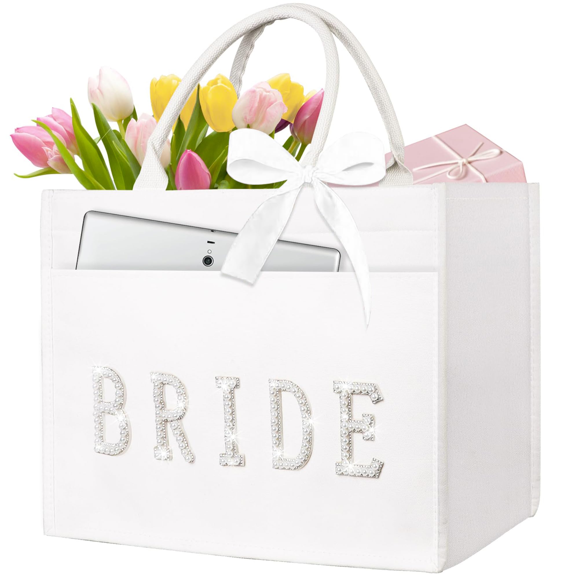 Amazon.com: Edussy White Bride Tote Bag - Bachelorette Gifts For Bridal ...