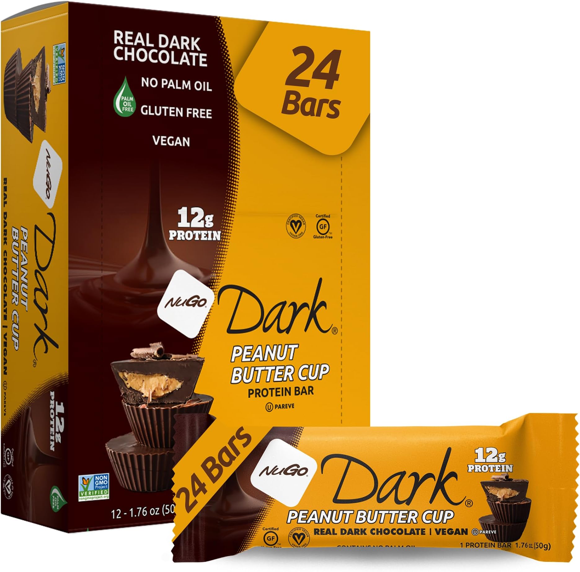 Amazon.com: NuGo Dark Peanut Butter Cup, 12g Protein Bar, Vegan, Gluten ...