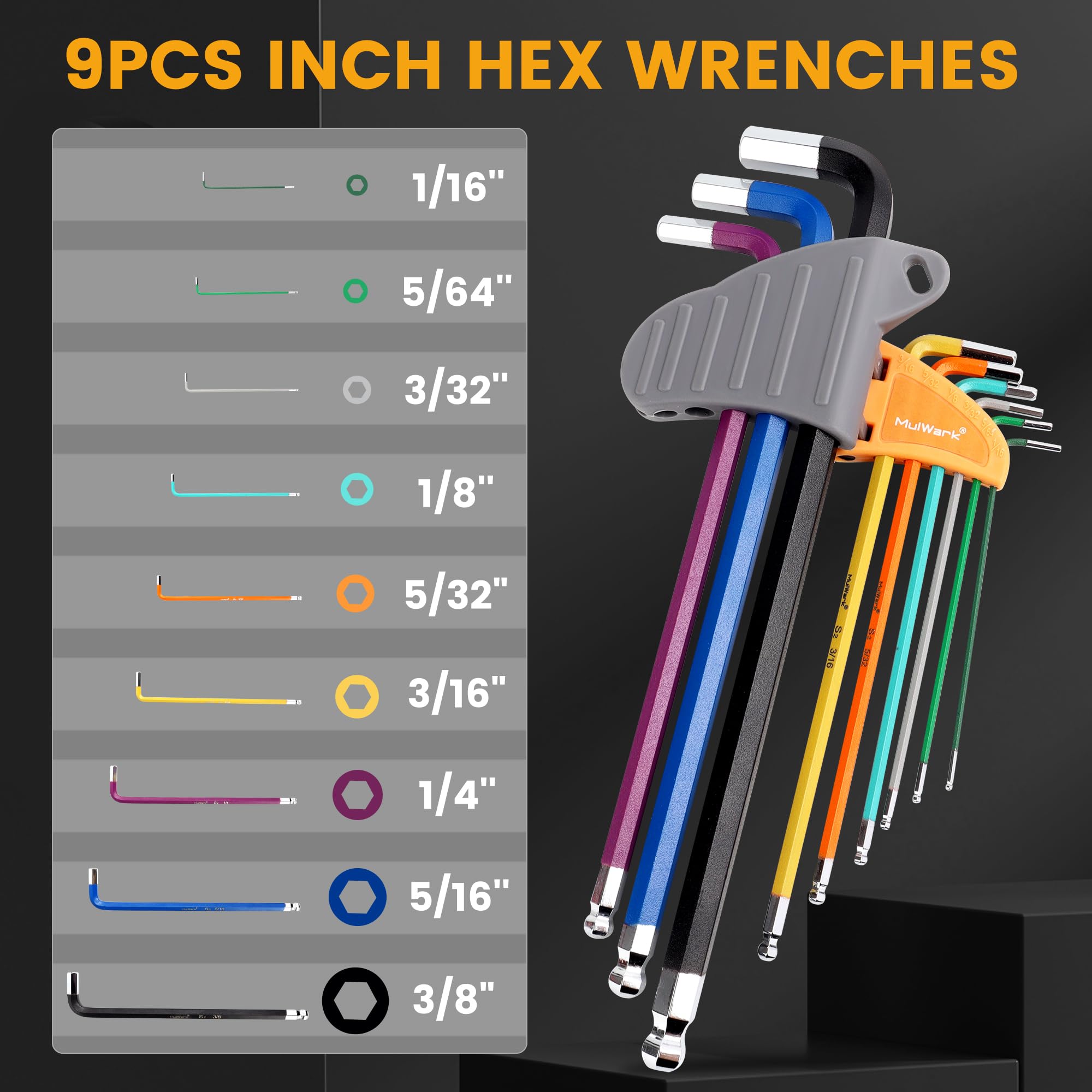 Snapklik.com : MULWARK 28 Pcs Allen Wrenches Sets Magnetic Ball End S2 ...