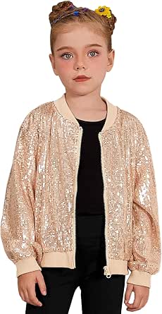 Amazon.com: Mirawise Girls Sequin Jacket Kids Bomber Long Sleeve Zip Up ...