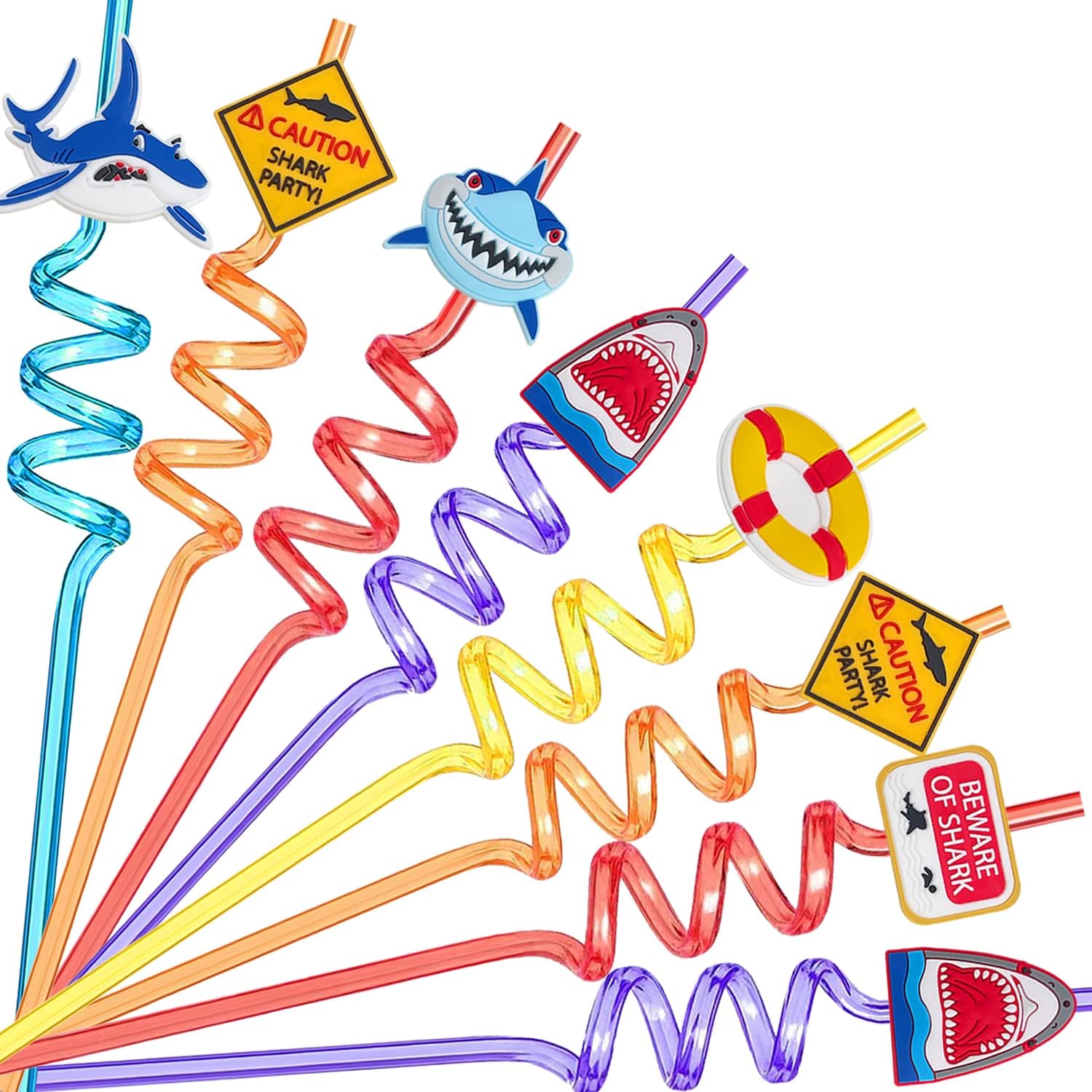Amazon.com: 24Pcs Reusable Shark Straws -Plastic Crazy Straws Ocean Sea ...