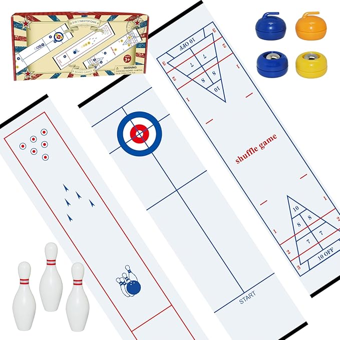 GOTHINK Games Tabletop Shuffleboard, Bowling and Curling 3 in 1 Combo ...