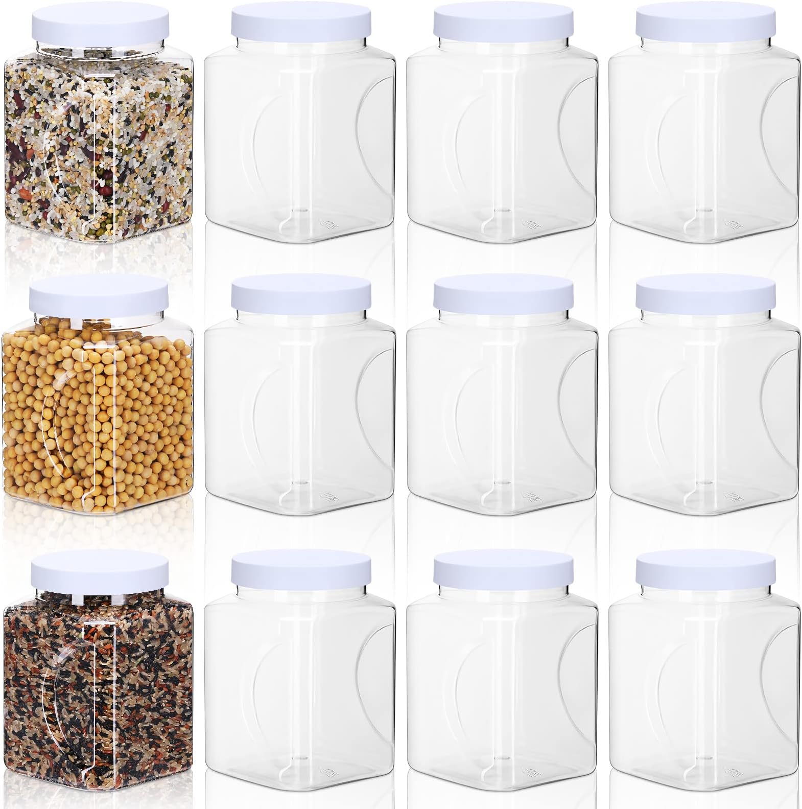 Amazon.com: 12 Pack Clear Plastic Storage Jars with Lids, 27 oz Square ...