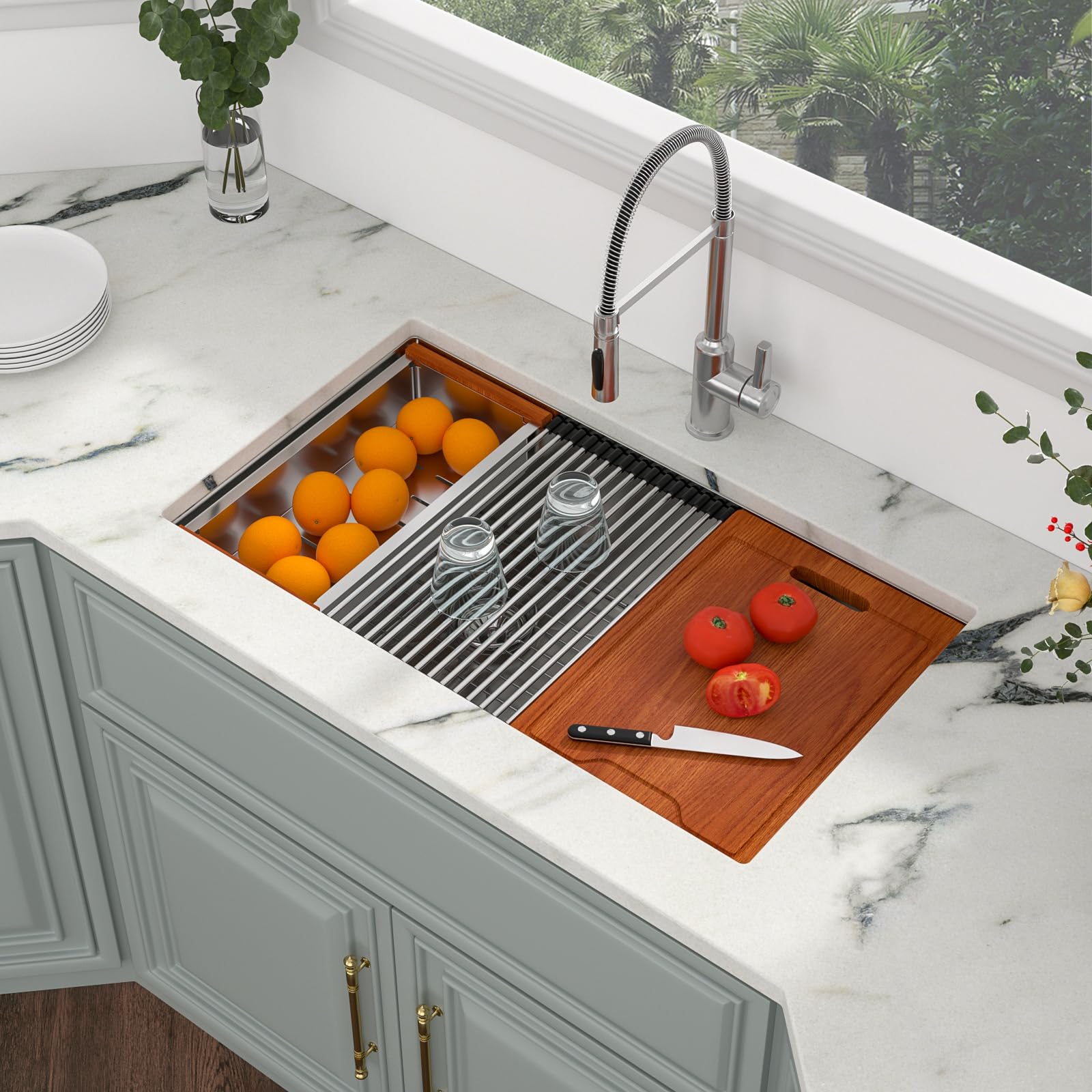 Snapklik.com : Kichae 36 Inch Undermount Kitchen Sink Double Bowl 60/40 ...