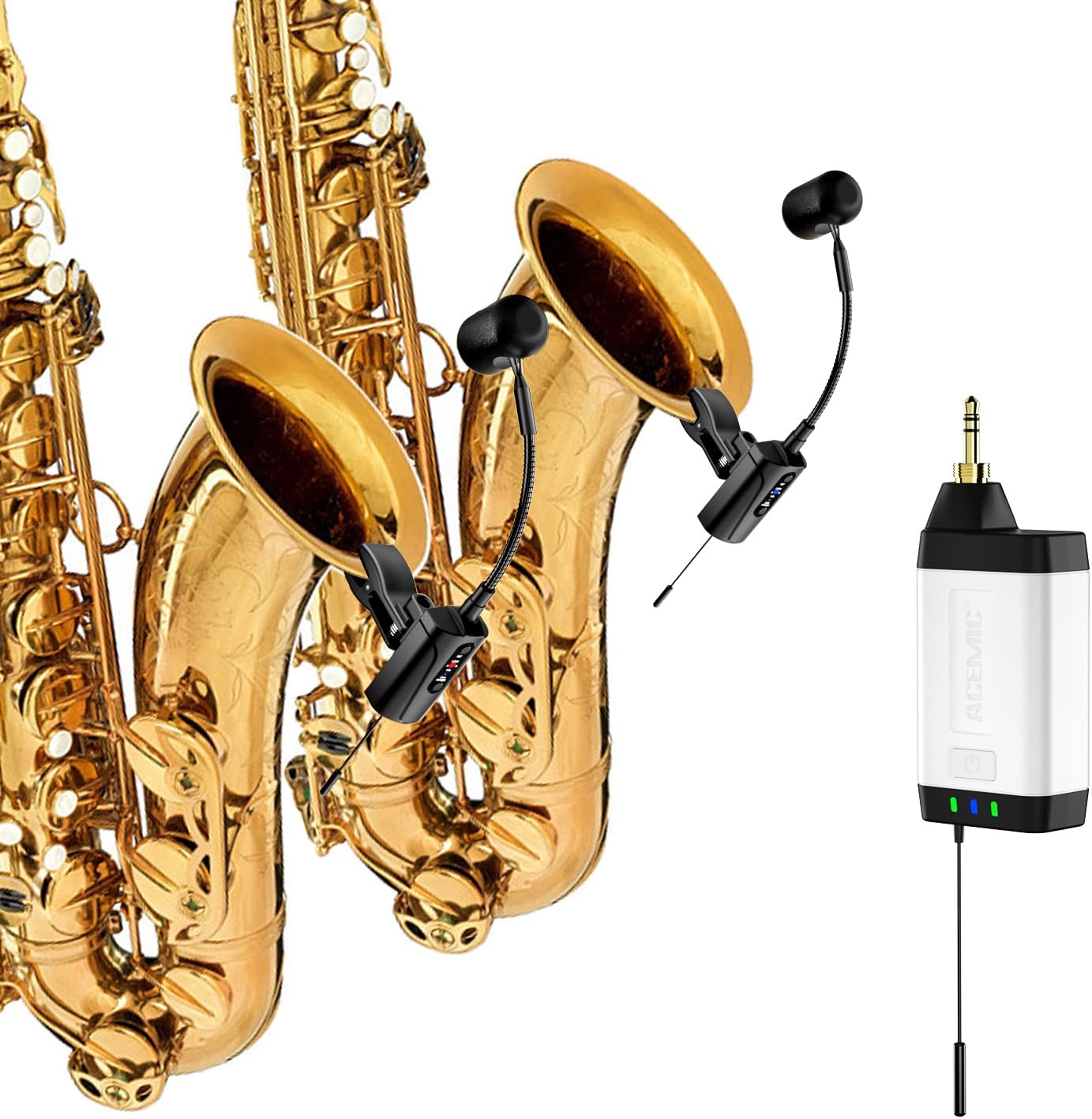 Amazon.com: ACEMIC Dual UHF Saxophone Wireless Sax Microphone ...