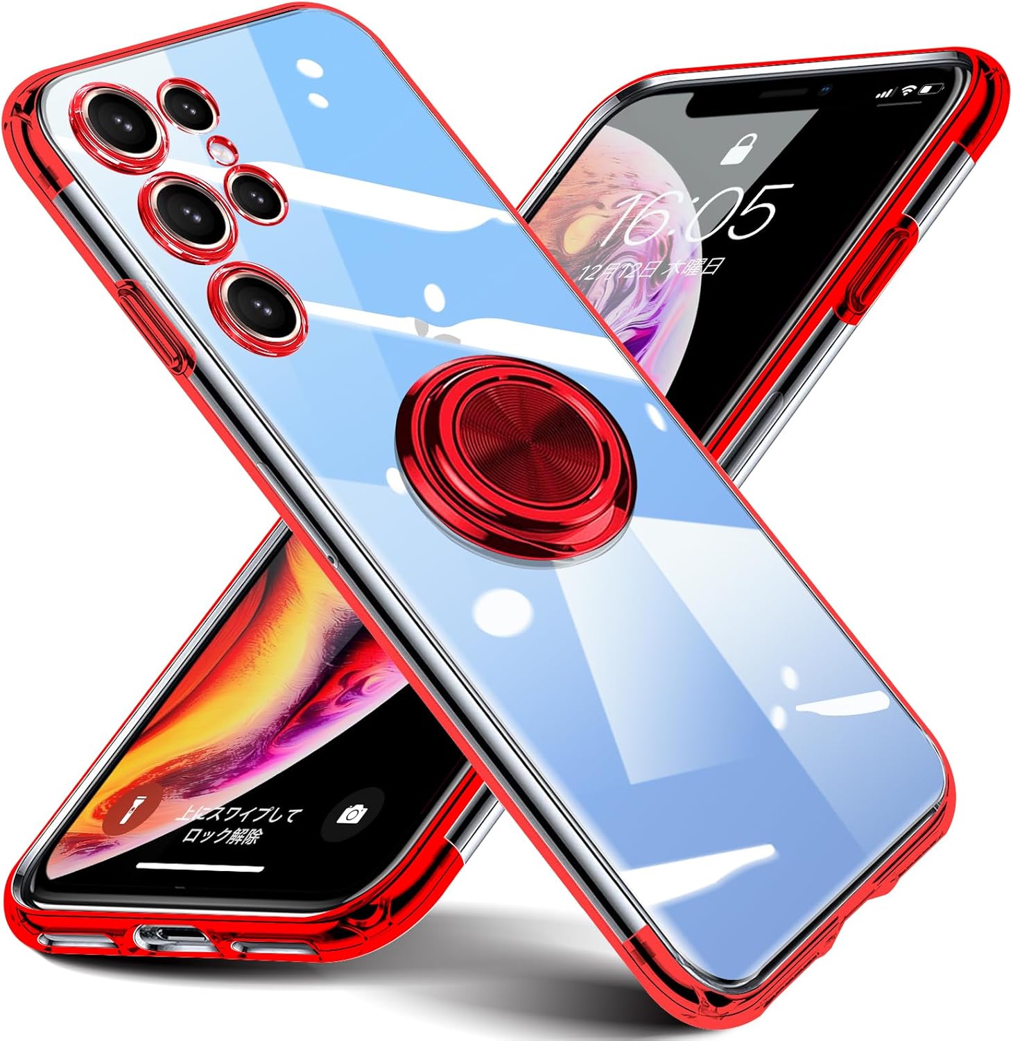 Amazon.co.jp: Galaxy S23 Ultra ケース リング付き SC-52D SCG20 クリア 透明 柔軟 TPU 耐衝撃 ...