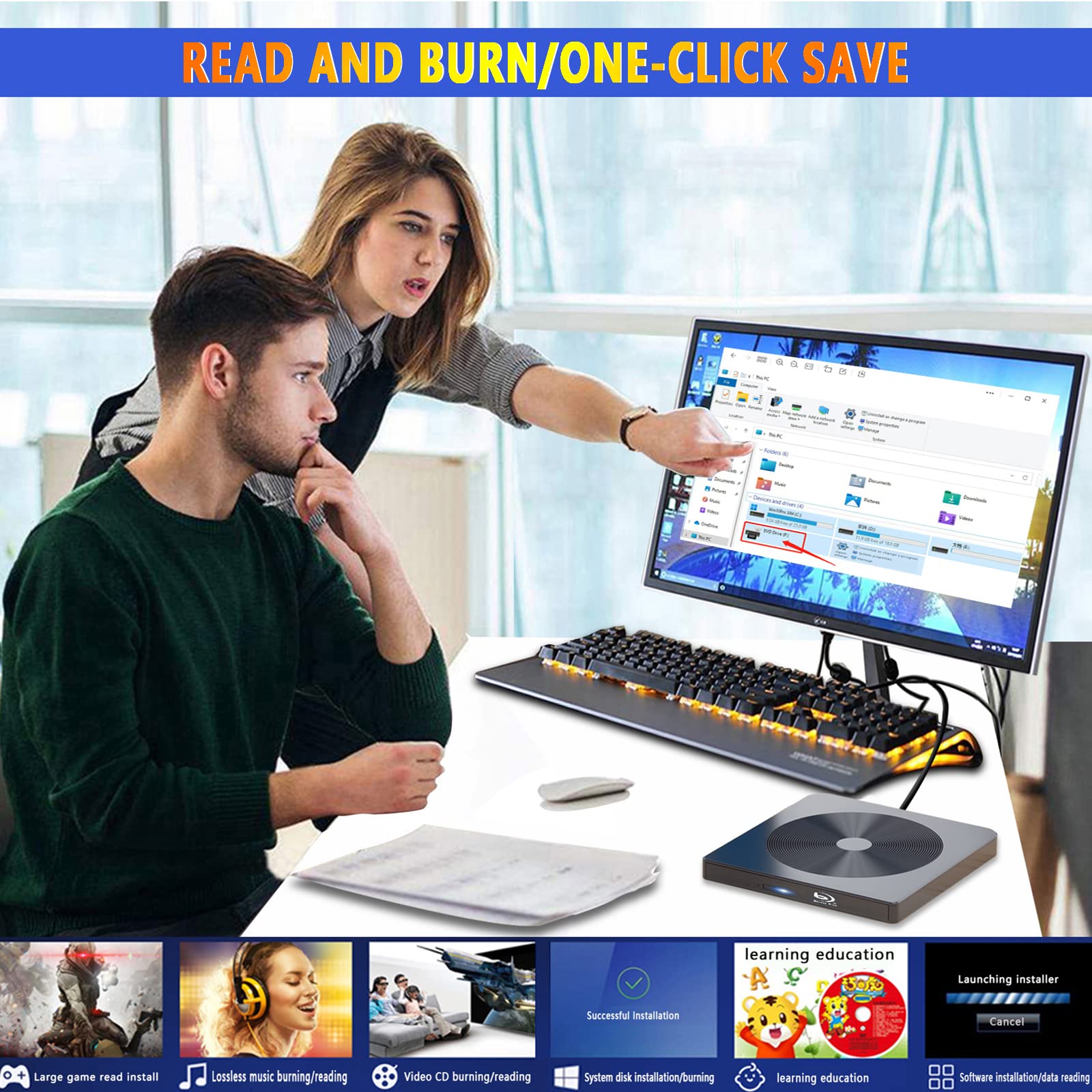 External Blu ray Drive BD Player Read/Write Portable Blu-ray Drive ...