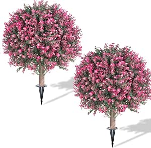 HPLWYM 2 Pack Artificial Boxwood Ball Topiary Trees with Ground Spikes ...