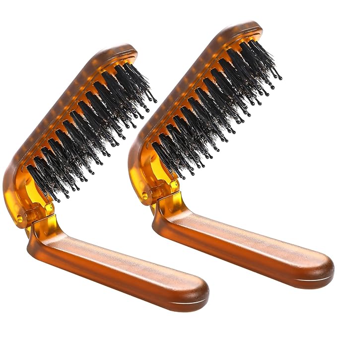 Amazon.com : 2 Pack Folding Hair Brush, Travel Size Brush with Natural ...