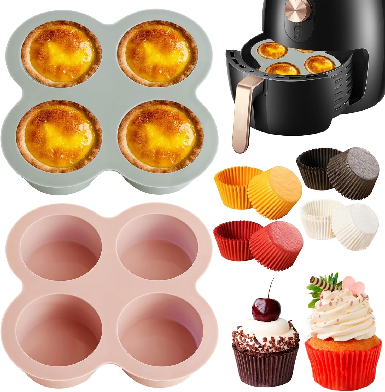 Amazon.com: Jaxbo 2 Pcs Air Fryer Accessories, Silicone Muffin Pans for ...
