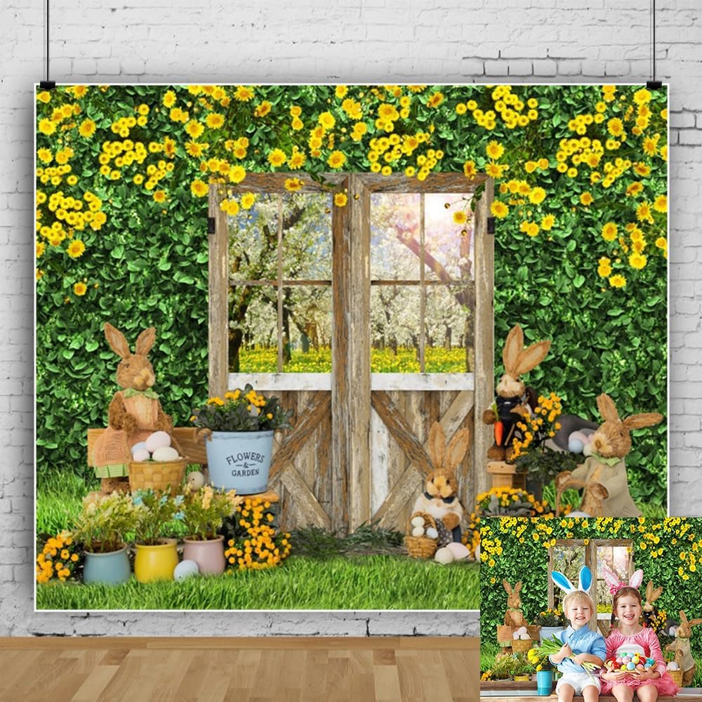 Amazon.com : Spring Easter Backdrop 10x8ft Green Grass Wooden Door ...