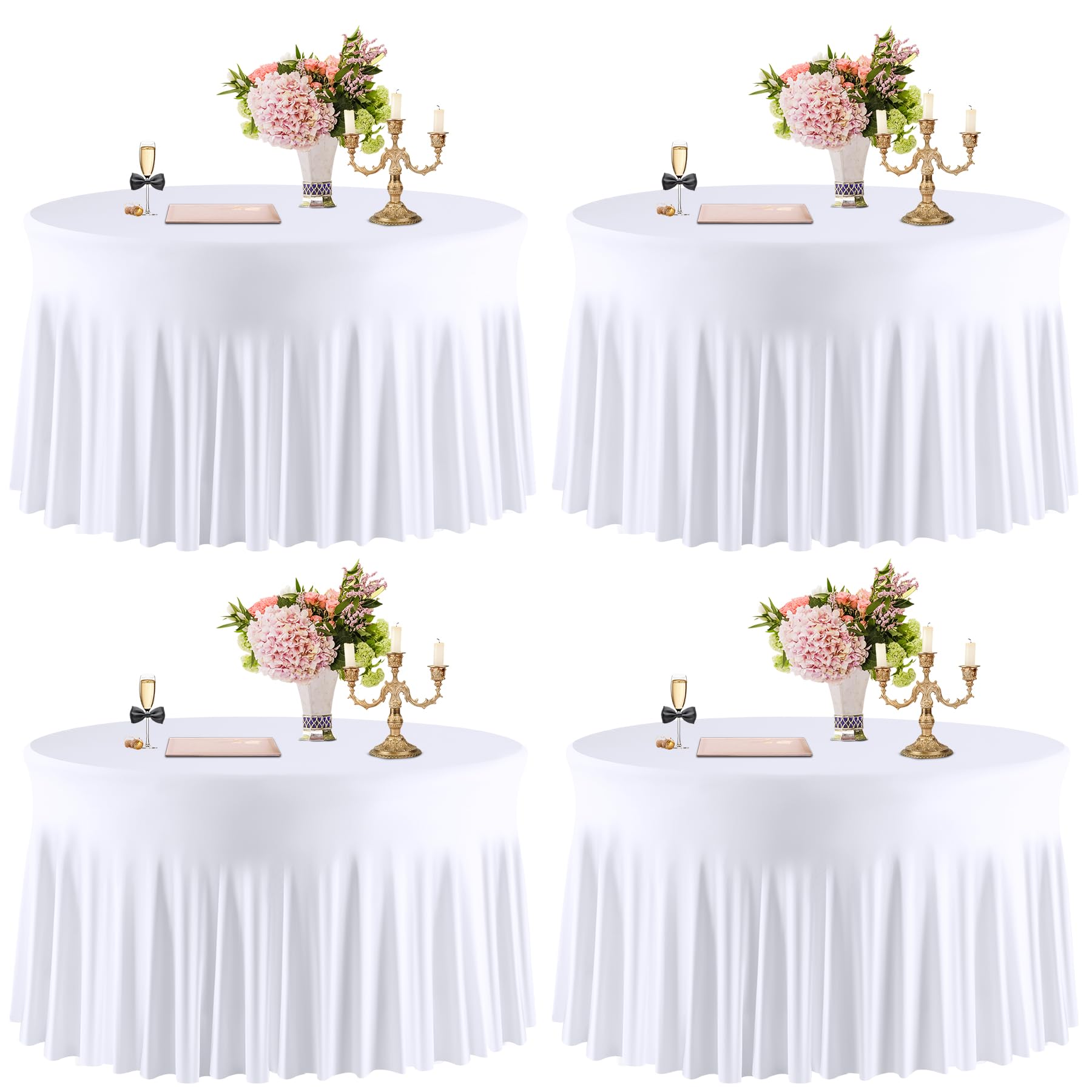 Amazon.com: 4 Pack White Round Spandex Tablecloths for 60 Inch Tables ...