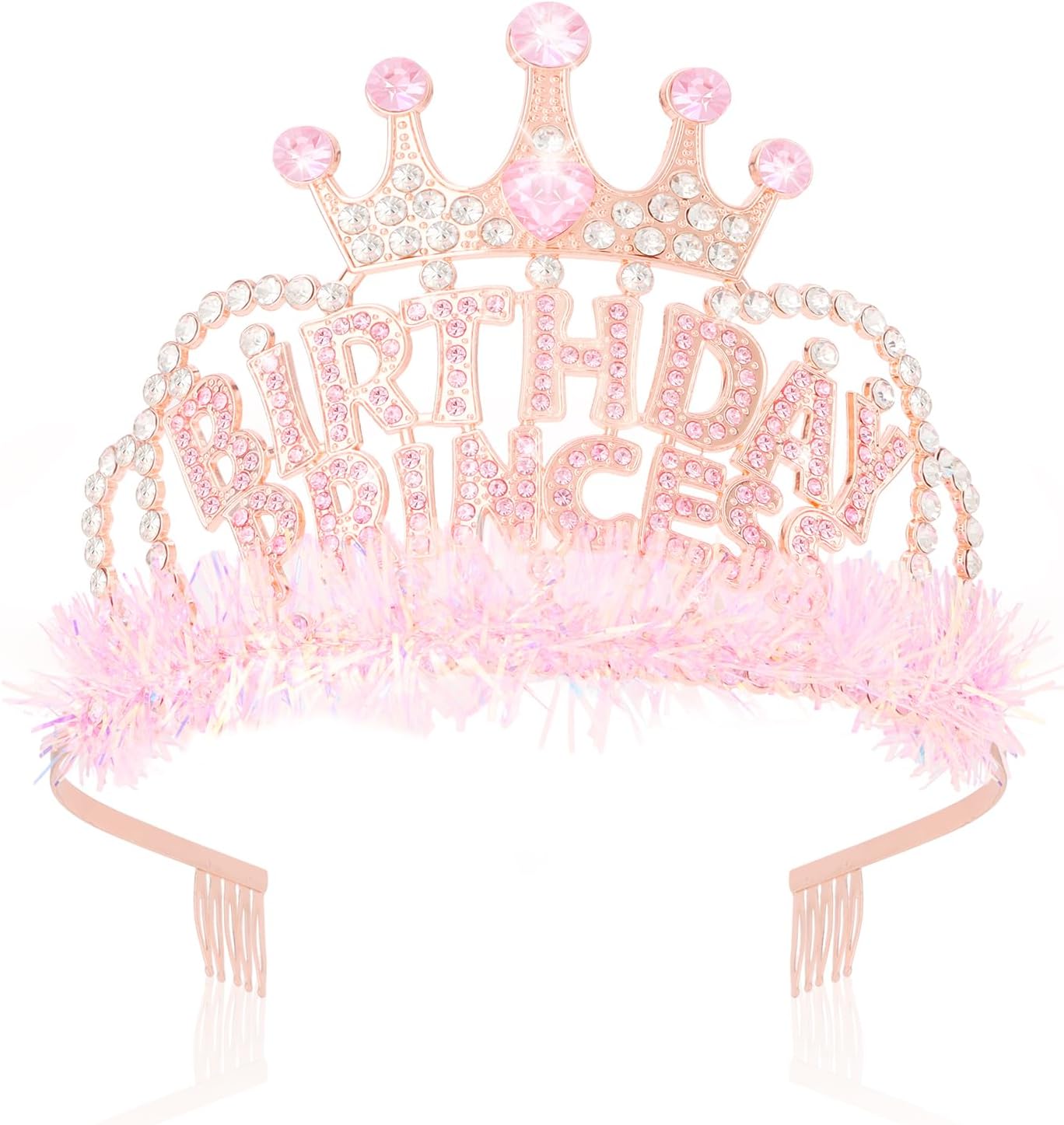 Amazon.com: CIEHER Pink Birthday Princess Crown Birthday Crowns for ...