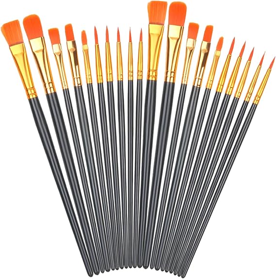 Paint Brushes Set, 20pcs Nylon Hair Acrylic Paint Brushes and ...