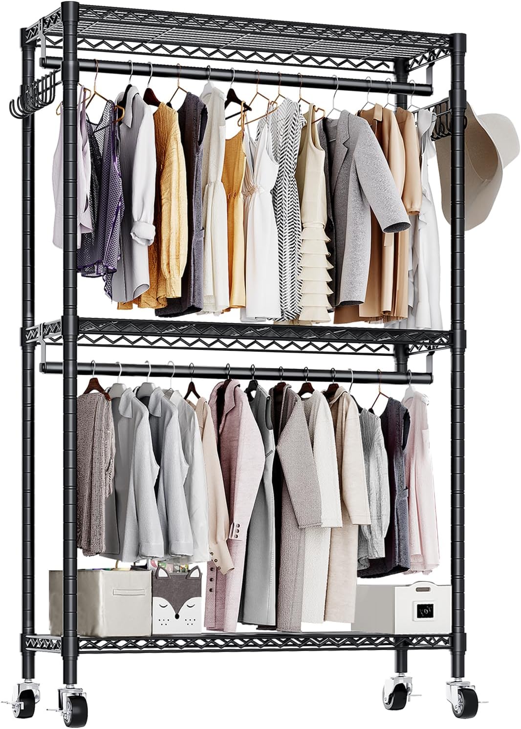 Amazon.com: ZERDER Heavy Duty Clothes Rack, 3 Tiers Garment Rack with 2 ...