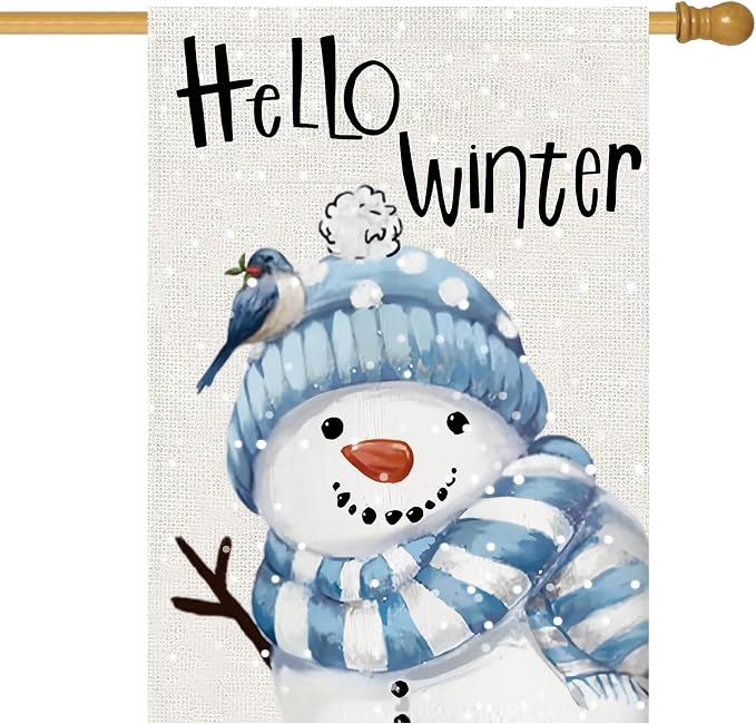 Amazon.com : Hello Winter Snowman House Flag 28x40 Double Sided, Winter ...