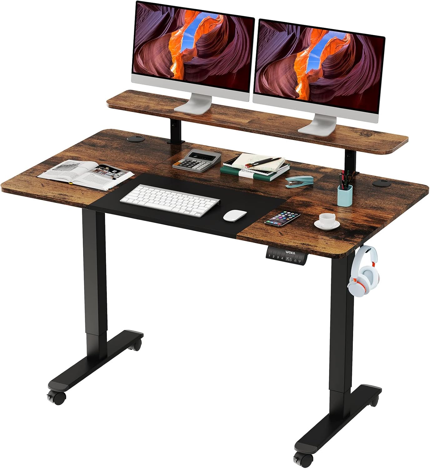 WOKA 55 x 28 Inch Dual Motor Electric Standing Desk, 2-Tier Height ...
