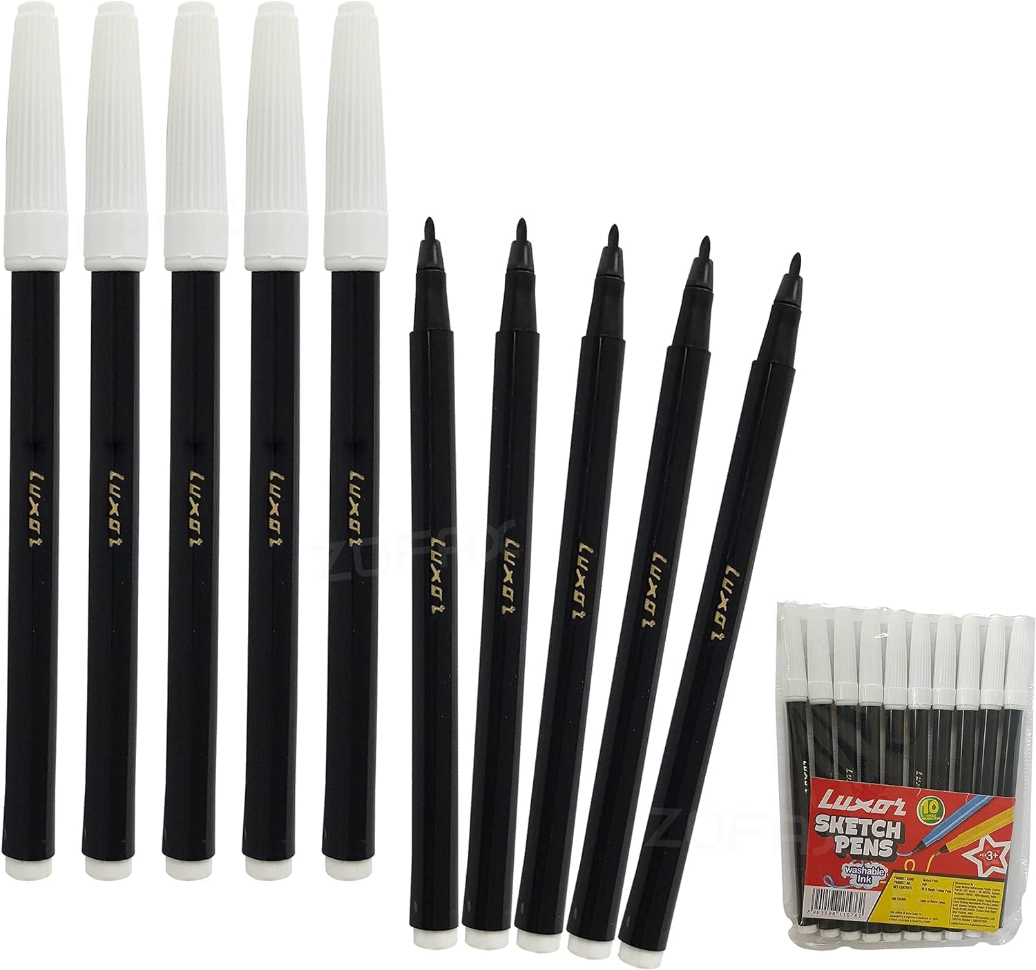 ColorMark Felt Tip Colouring Pens, BLACK, Pack of 10, Fine Point, Write ...